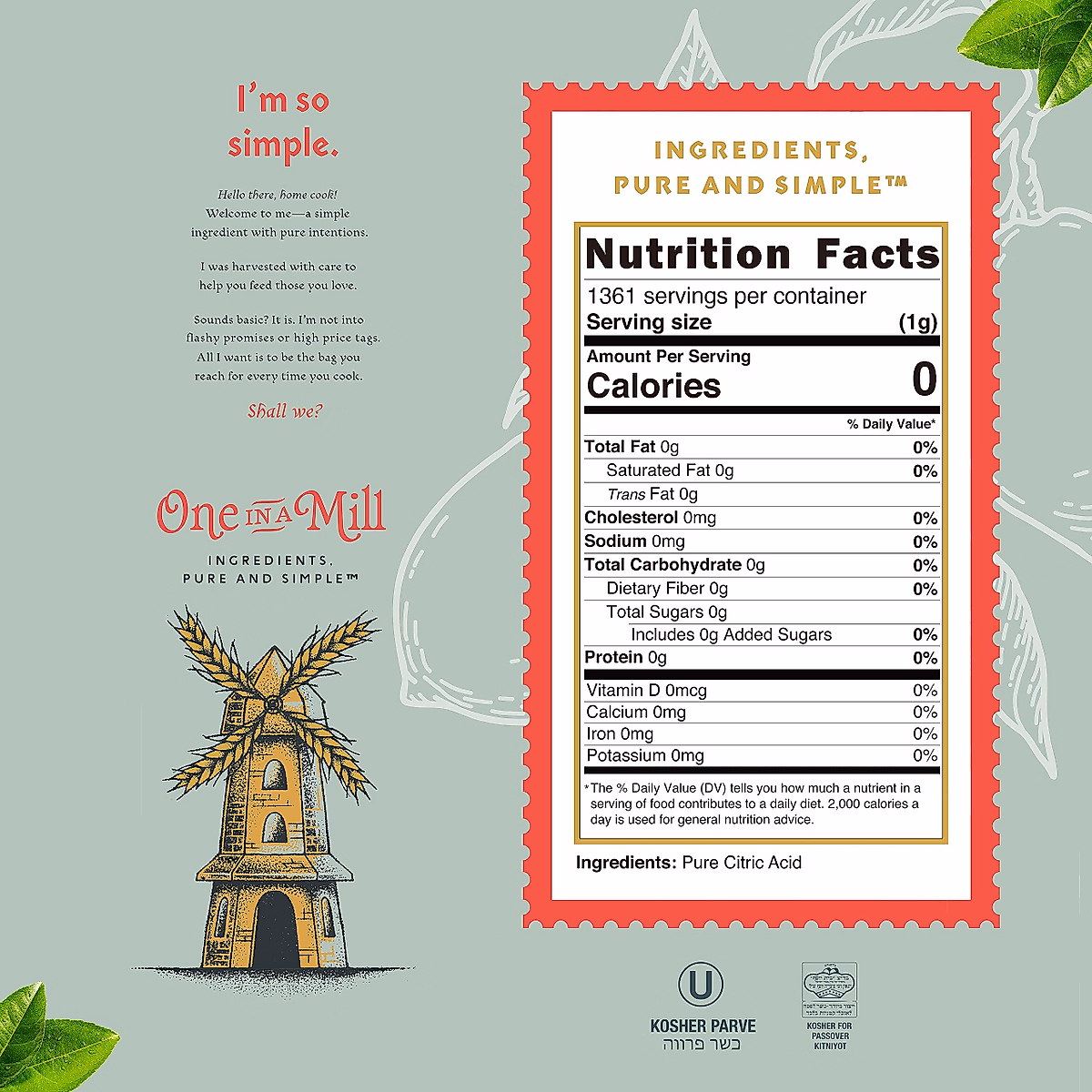 ONE IN A MILL Citric Acid Powder 3LB | Food Grade for Cooking, Baking, Canning, and Cheese Making | All-Natural Preservative & Flavor Enhancer | DIY Skincare, Bath Bombs, Water Softening, and Cleaning