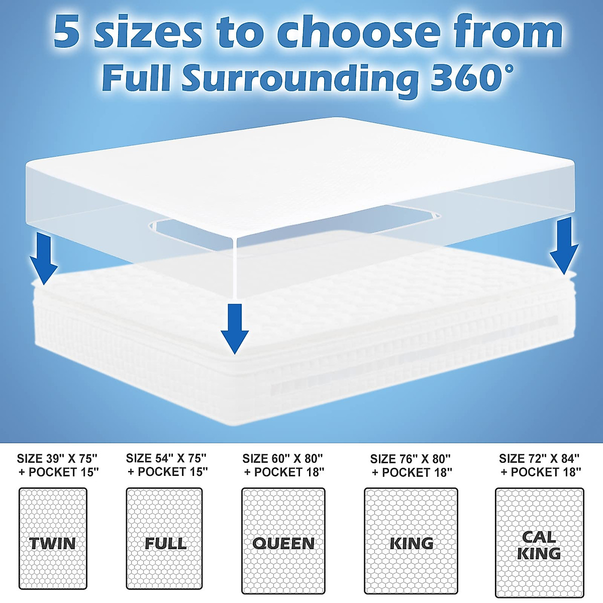 SEDONA HOUSE Cooling Mattress Protector King Size, 3D Air Fiber Mattress Cover Breathable Ultra Soft, Noiseless Bed Covers Fits up to 18'' Deep Mattress Washable, 76x80 inch, White