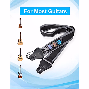 Mr.Power Guitar Strap 36.6in - 65in with 3 Pick Holders for Electric/Acoustic (Nylon Strap with Accessories)