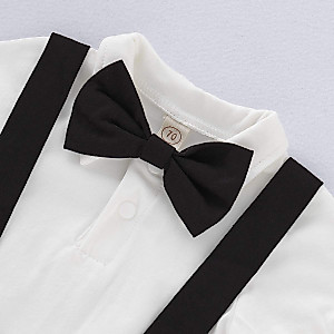 RUSHAIBAR Baby Boys Formal Outfits Suit Set Romper Suspenders Shorts Pants Bowtie Wedding Tuxedo Cake Smash Clothes black 18-24 Months