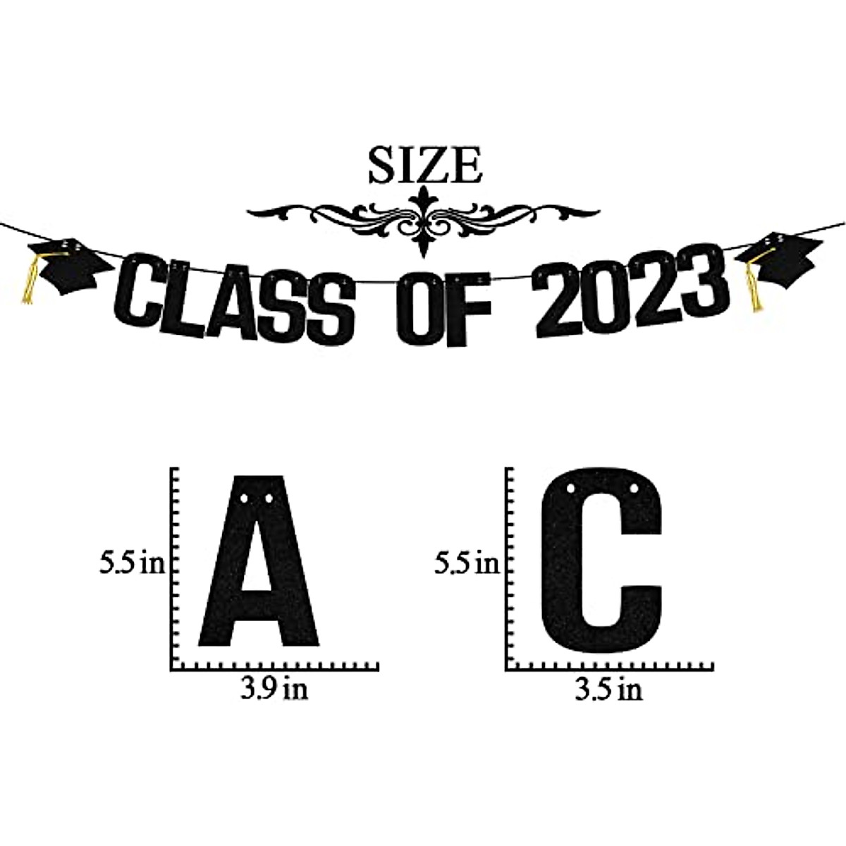 Class of 2023 Banner Black & Gold Glitter, Graduation Baner, Congrats Grad 2023 Banner, Congratulations Graduate 2023 Banner, Graduation Cap Decorations, 2023 Graduation Party Decorations