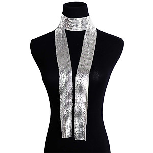 Croozy Women Glitter Sparkle Metal Sequins Neck Tie Scarf Party Evening Long Thin Skinny Tie Shawls Neckerchief