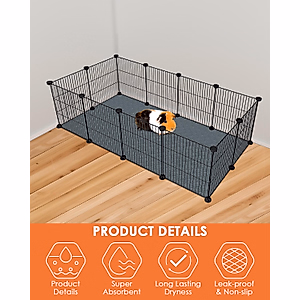 Bissap 2 Packs Guinea Pig Cage Liners, 47''X24'' Washable Guinea Pig Pee Pads Non Slip Reusable Fast and Super Absorbent Bedding for Small Animals Rabbit Hamster Chinchillas Rat - Grey