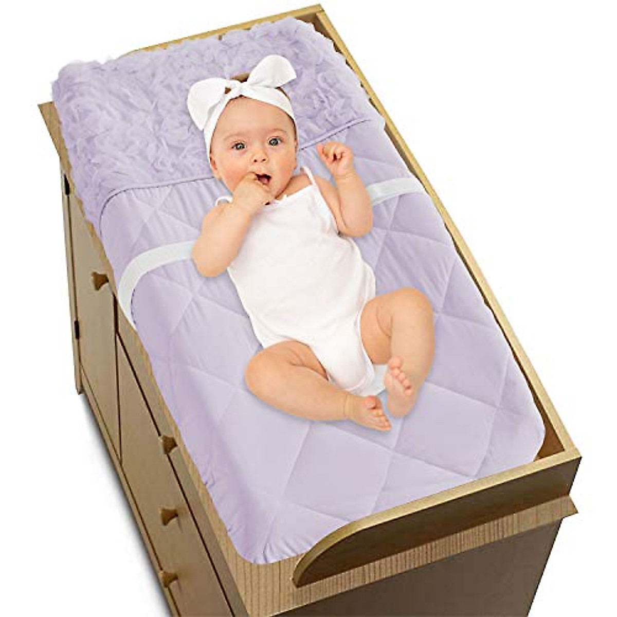 Sweet Jojo Designs Purple Floral Rose Girl Baby Nursery Changing Pad Cover - Solid Light Lavender Flower Luxurious Elegant Princess Vintage Boho Shabby Chic Luxury Glam High End Roses