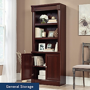 Sauder Palladia Book Shelf, Bookshelf with Storage, Library Bookcase with Doors and Adjustable Shelves, L: 29.37" x W: 13.90" x H: 71.85", Select Cherry