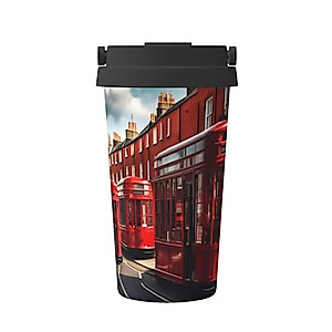 WANGXUEE Red London Street Print 500ml Stainless Steel Travel Tumbler Double Wall Vacuum Insulated Coffee Mug