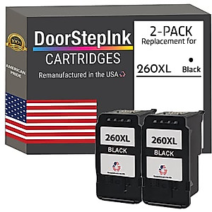 DoorStepInk Remanufactured in The USA Ink Cartridge Replacements for Canon PG-260XL 260 XL 2 Black Ink Cartridges for Canon PIXMA TR7020 Canon PIXMA TS5320 Canon PIXMA TS6420 Shows Ink Level
