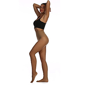 Frola Seamless Silk Stockings for Women 15 Dernier Run Resistant Control Top Sheer Tights(Light Skin,Large)
