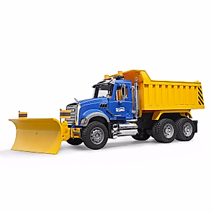 Bruder 02825 Mack Granite Dump Truck with Snow Plow Blade for Construction and Farm Pretend Play with Light & Sound Module