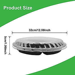 12 PCS Round Appetizer Plastic Serving Tray with Lids and Fork, Divided Candy Nut Serving Plate, Disposable Fruit Dish Platter Appetizer Tray for Dried Fruit, Snack, Desserts (Black)