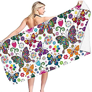 ARTHMOM Suger Butterfly Microfiber Beach Towel Quick Dry Sand Proof Soft Bath Pool Beach Towels for Woman Men Adults,60x31 inches