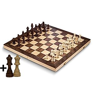 Smart Tactics 16" Folding Chess Set with Extra Queens Made of Wood - Standard Edition