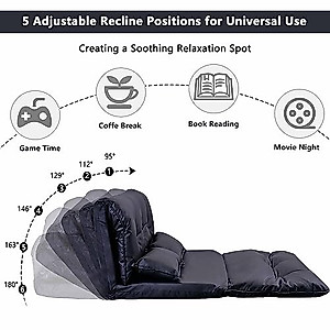 Mdhitsox Floor Sofa Bed with 2 Pillows, Adjustable Lazy Sofa, Folding Futon Couch, Video Gaming Sofa for Bedroom/Living Room/Balcony, Lounge Couch Bed, 5 Reclining Position (Black)