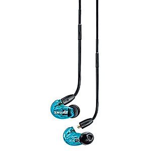 Shure SE215 PRO Wired Earbuds - Professional Sound Isolating Earphones, Clear Sound & Deep Bass, Single Dynamic MicroDriver, Secure Fit in Ear Monitor, Plus Carrying Case & Fit Kit - Blue (SE215SPE)