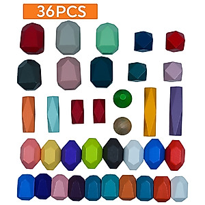 Ghims Kids Stacking Toys, 36 PCS Wooden Stacking Toys, Montessori Stacking Toys for Toddles, Balancing Stone Rocks Building Blocks Educational Preschool Toys, Colorful Game Lightweight Puzzle Set