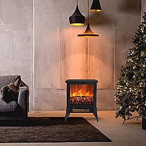 Freestanding Electric Fireplace Realistic Log Flame Stove 14" 1400W Overheating Safety Protection