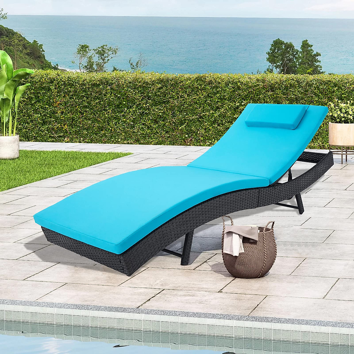 Incbruce Patio Chaise Lounge Chair, Outdoor Reclining Chaise with Adjustable Backrest, PE Rattan Steel Frame Pool Lounge Chair