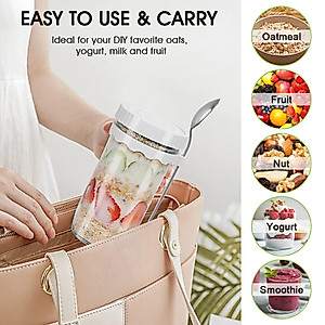 Overnight Oats Jars Containers with Silicone Lid and Spoon 16 oz,for Oats Yogurt,Milk,Fruit,breakfast,Leak-Proof Reusable Portable with Measurement Marks Food Storage Container-2 White