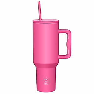 Zes-Husa 40 oz Tumbler with Handle and Straw Lid, Insulated Cup Reusable Stainless Steel Thermoses, Travel Mug Cupholder Use with Pipette Stopper