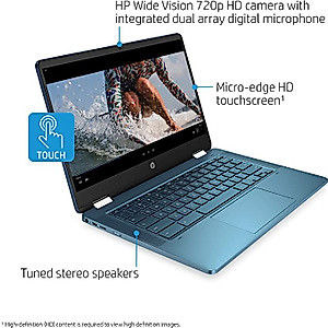HP Newest X360 2-in-1 Chromebook 14" HD Touchscreen Laptop, Intel Celeron N4000(Up to 2.8GHz), 4GB DDR4 RAM, 128GB Space(64GB eMMC+64GB Card), WiFi, Webcam, USB Type-C, Chrome OS, Forest Teal JVQ MP