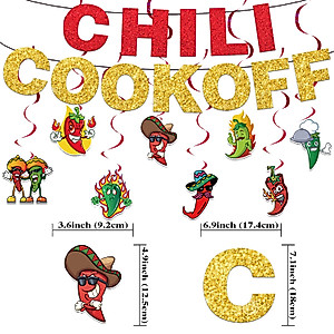 Chili Cook Off Decorations, 1 Pc Chili Cook Off Banner 8 Pcs Chili Hanging Swirls for Chili Contest Tasting Competition, Chili Party Banners Glittery Chili Festival Party Supplies