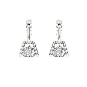 Clara Pucci 1.0 ct Round Cut Conflict Free Solitaire White Lab Created Sapphire Designer Lever back Drop Dangle Earrings 14k White Gold