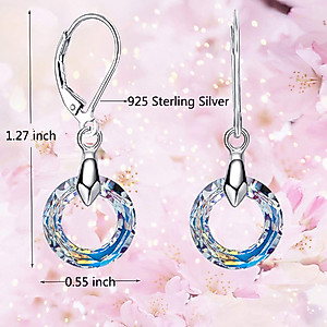 925 Sterling Silver Circle Earrings with Austria Crystal Leverback Dangle Earrings Hypoallergenic Jewelry for Women Mom (Aurore Borealis Crystal Earrings)