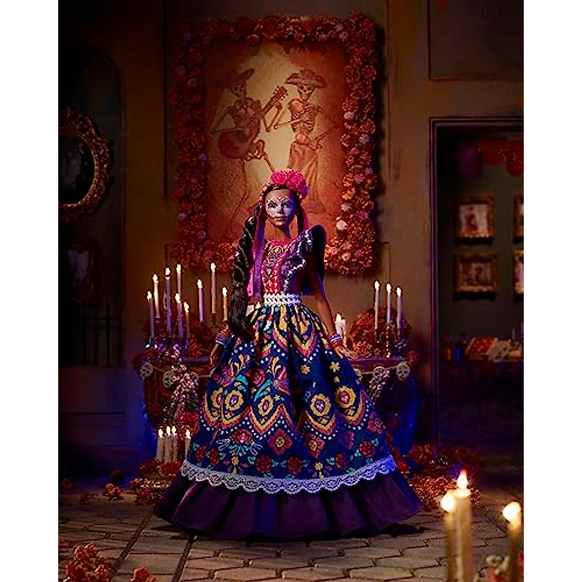 Barbie Signature Doll, 2022 Dia De Muertos Collectible, Traditional Ruffled Dress with Flower Crown & Calavera Face Paint