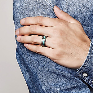 NUNCAD 8mm Tungsten Carbide Wedding Ring Polished Finish Green Opal and Abalone Shell Inlay Comfort Fit Sizw 6.5