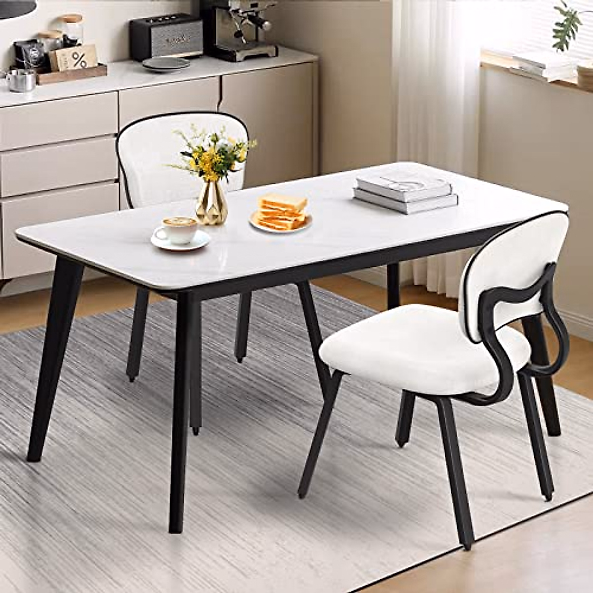 Tatub Dining Chairs Set of 2, Mid Century Modern Kitchen Chairs, Upholstered Dining Room Chairs with Soild Wood Legs for Kitchen Living Room Study Room (Beige)