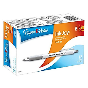 Paper Mate InkJoy 700RT Retractable Ballpoint Pens, Medium Point, White Barrel, Blue Ink, Box of 12