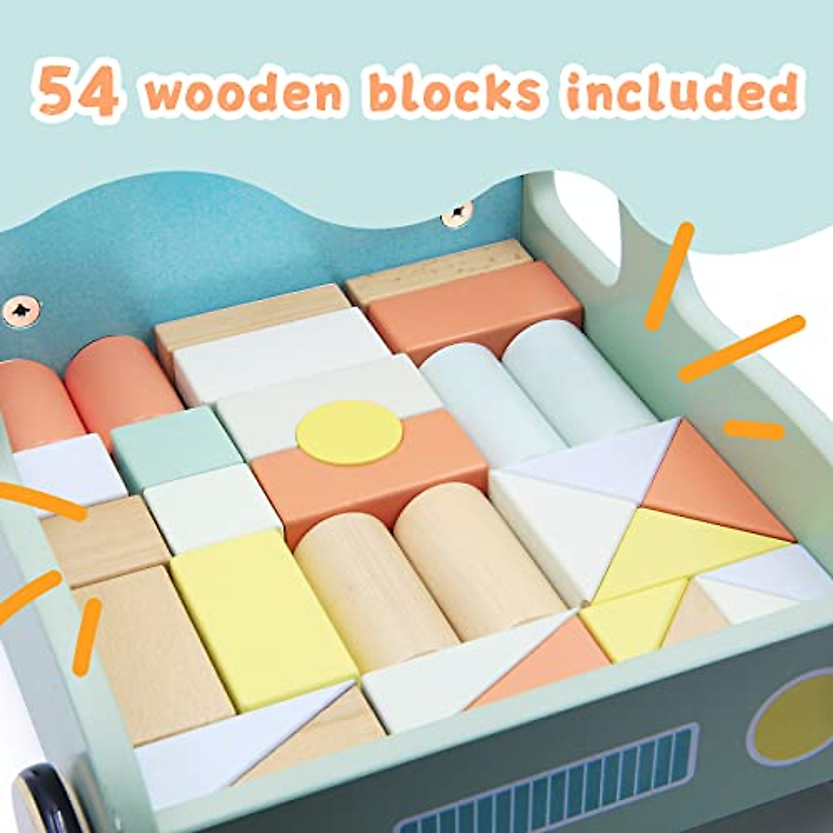 labebe Kids Push and Pull Activity Walker Wooden Baby Walker Toy for Boys/Girls with 54 Wooden Blocks, Toddler Sit to Stand Walking Wagon 12M+