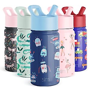 Simple Modern Kids Water Bottle with Straw Lid | Insulated Stainless Steel Reusable Tumbler for Toddlers, Girls, Boys | Summit Collection | 14oz, Robo We Go