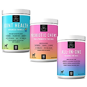 Dog Daily Essentials Bundle - Includes All-in-One Dog Multivitamin, Probiotics for Dogs, & Glucosamine for Dogs - Supports Joints, Digestion, Skin, & Coat - 60ct Soft Chews | Made in USA