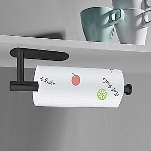 Tujjhoum Paper Towel Holder, Under Cabinet Paper Roll Holder Big Roll, Wall Mounted Matt Black Paper Holder for Kitchen, Bathroom, RV, Self-Adhesive and Drilling Optional