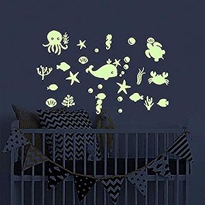 BENBO Sea Fish Wall Stickers Glow in The Dark Ocean Decal Decorations Peel DIY Wall Stickers for Kids Girls Bedroom Home Nursery Room Wall Mural Decor