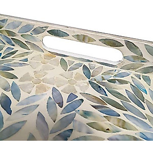 I-lan Creative Rectangular Mother of Pearl Shell Severing Tray Lacquer Wooden Decorative Tray Handmade Shell Serving Tray (35cm)