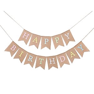 Rainbow Happy Birthday Burlap Banner - Happy Birthday Pastel Colors, Personalized Birthday Banner, 1st Birthday Rainbow Decorations,Photo Prop,Best Birthday Party Supplies (Rainbow Burlap Banner)