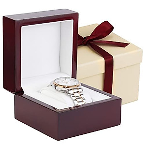 Noble Piano Wood Watch Gift Box - Luxury Single Watch Box - Comes with a Two Piece Packer and Ribbon (Mahogany)