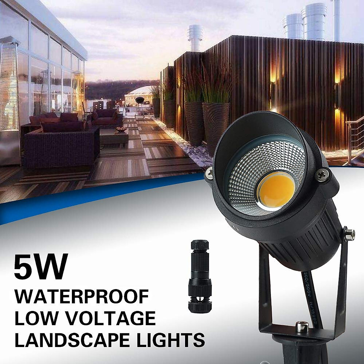 ELEGLO 5W Low Voltage LED Landscape Lights,12V/24V AC/DC Landscape Lighting,Outdoor Lawn Tree Flag Spotlights with Spike Stand,IP65 Waterproof Garden Pathway Lights (8 Pack Warm White with Connector)