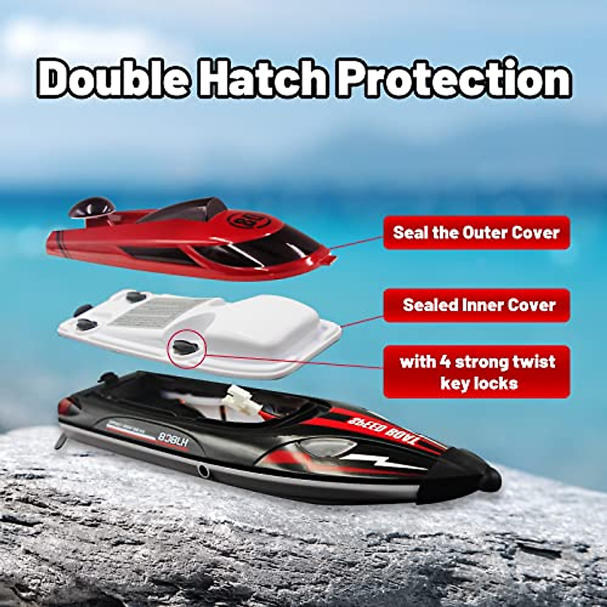 RC Speed Boat for Kids - 20+ MPH Fast Remote Control Boat for Pools Lakes with Portable Storage Pack, 4 Channel 2.4 GHZ and Rechargeable Battery, Summer Outdoor Water Toy Birthday Toys for Boys Teens