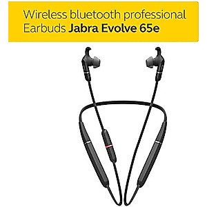 Jabra Evolve 65e Wireless Neckband Headset, Link 370, MS-Optimized – Bluetooth Headset with up to 13 Hours of Battery Life – Superior Sound for Calls and Music – Passive Noise Cancelling Headset
