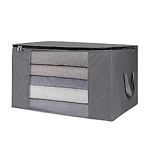 MANZOO Large Closet Organizers and Storage Bins Storage Bag Closet Organizer, Clothes Storage Containers with Reinforced Handle for Comforters, Blankets, Bedding,6PC Pack, 90L, Grey