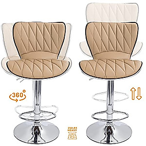 JONAFORS Premium Adjustable Swivel Bar Stools,Kitchen Counter Bar Stools PU Leather Padded with Back, Set of 2, Khaki