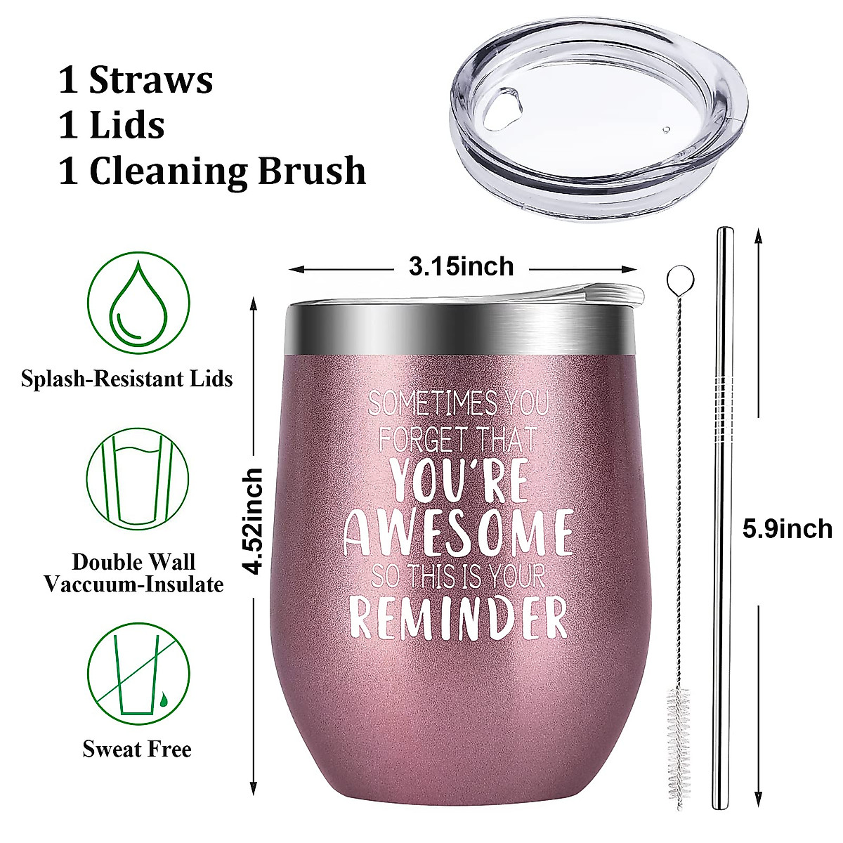 Mothers Day Gifts for Mom Women Wife Her-12 OZ Wine Tumbler Cup with Straws, Lids-Stocking Stuffers for Birthday,Christmas,Valentines Day Inspirational Gifts for Best Friend Female Sister Daughter