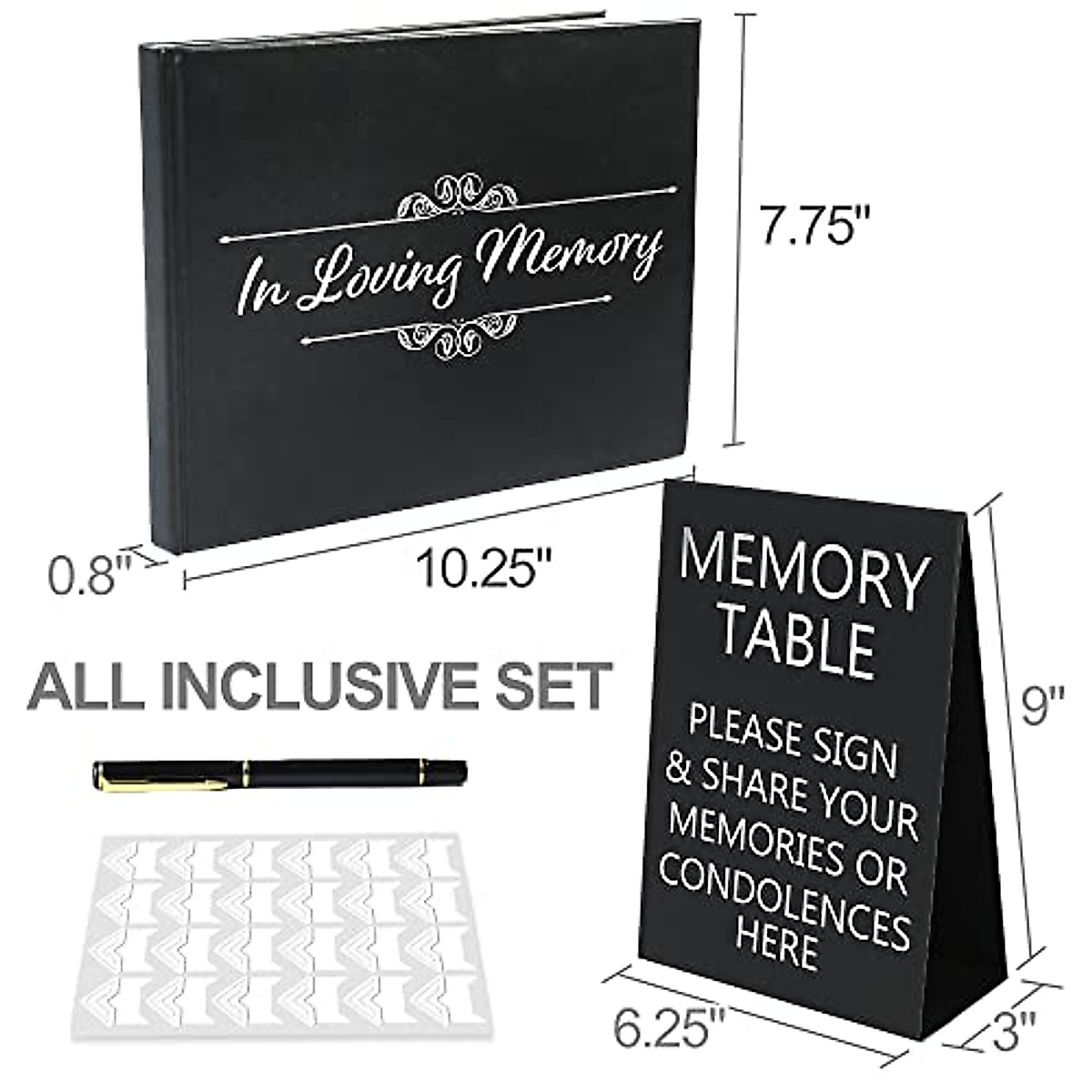 LotFancy Funeral Guest Book, in Loving Memory Memorial Service Guest Book, 130 Pages, Space for Name, Address, Memories, Hardcover, with Black Pen and Table Sign