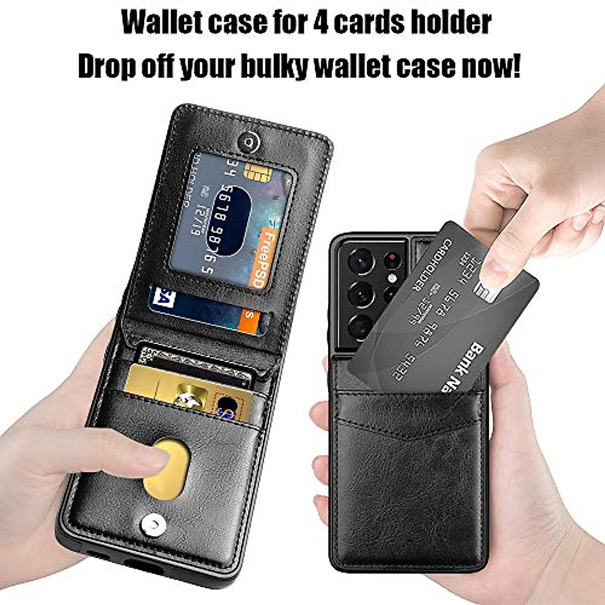 LakiBeibi Samsung Galaxy S21 Ultra Case, S21 Ultra Phone Case, Dual Layer Lightweight Premium Leather Wallet Case with Card Holders Flip Protective Case for Samsung Galaxy S21 Ultra (2021), Black