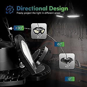 FREELICHT 4 Pack LED Garage Lights with Plug, 90W 9000LM Hanging Deformable Garage Ceiling Lighting 6500K with 4+1 Adjustable Panels, Corded Linkable Shop Light for Basement, Barn, Workbench