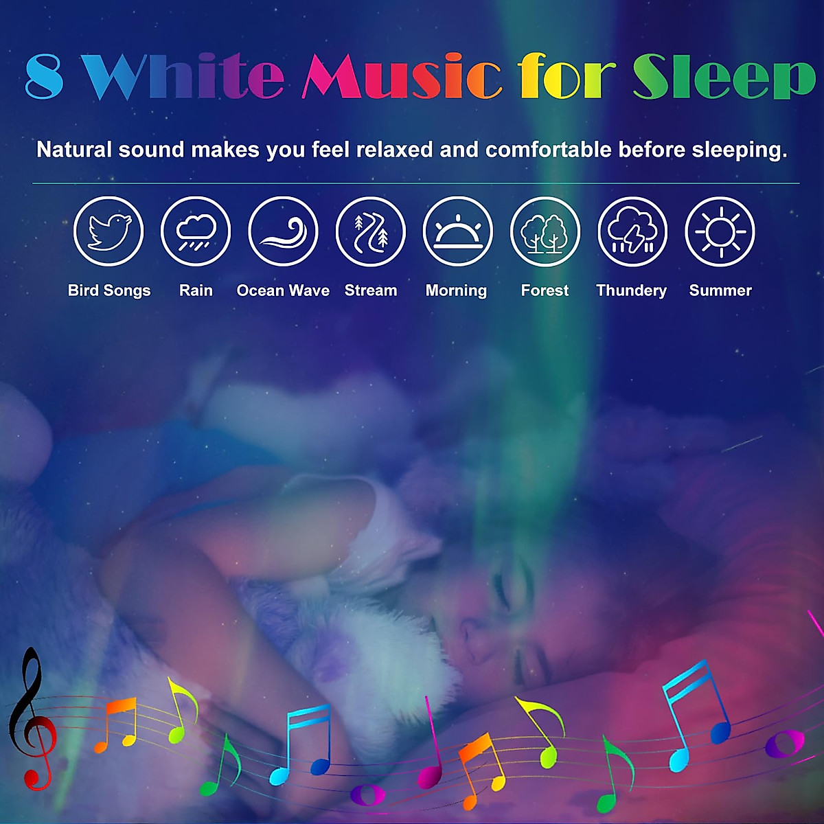 Full Size Bed Frame with Headboard and Charging Station 18 Inch Tall Full Bed Frame with Lights Galaxy Aurora Star Projector and Bird Songs Heavy Duty Metal Full Size Bed Frame with Storage(Full)