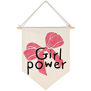 MEHOTOP Girl Power-Canvas Hanging Pennant Flag Banner Wall Sign Decor Gift for Nursery Baby Kids Girl Teen Bedroom Playroom Front Door Bowknot Play Room Wall Banners Birthday Christmas Gifts|Pink, Bow